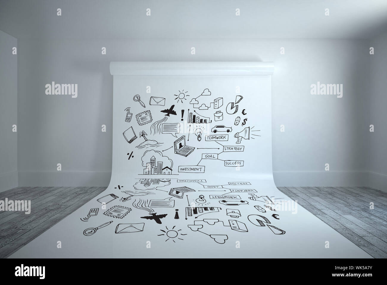 Brainstorm graphic against large white screen hanging on wall Stock ...