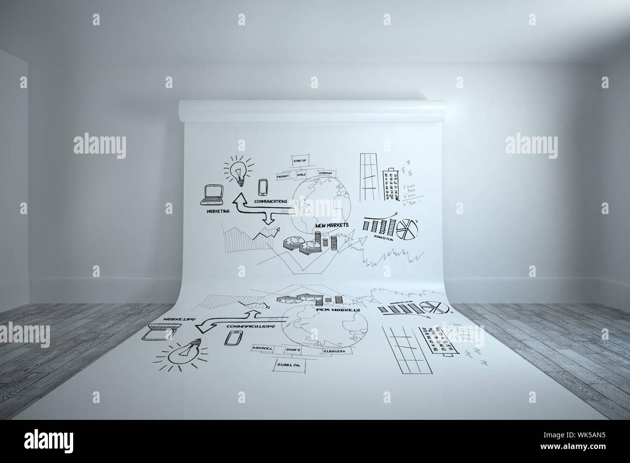 Brainstorm graphic against large white screen hanging on wall Stock ...
