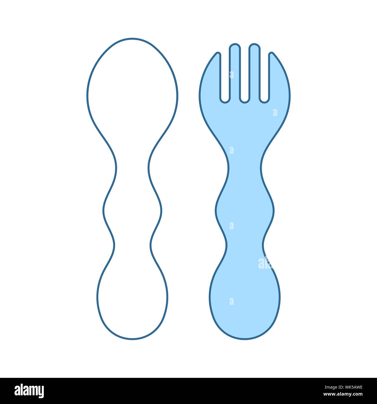 Baby Spoon And Fork Icon. Thin Line With Blue Fill Design. Vector ...