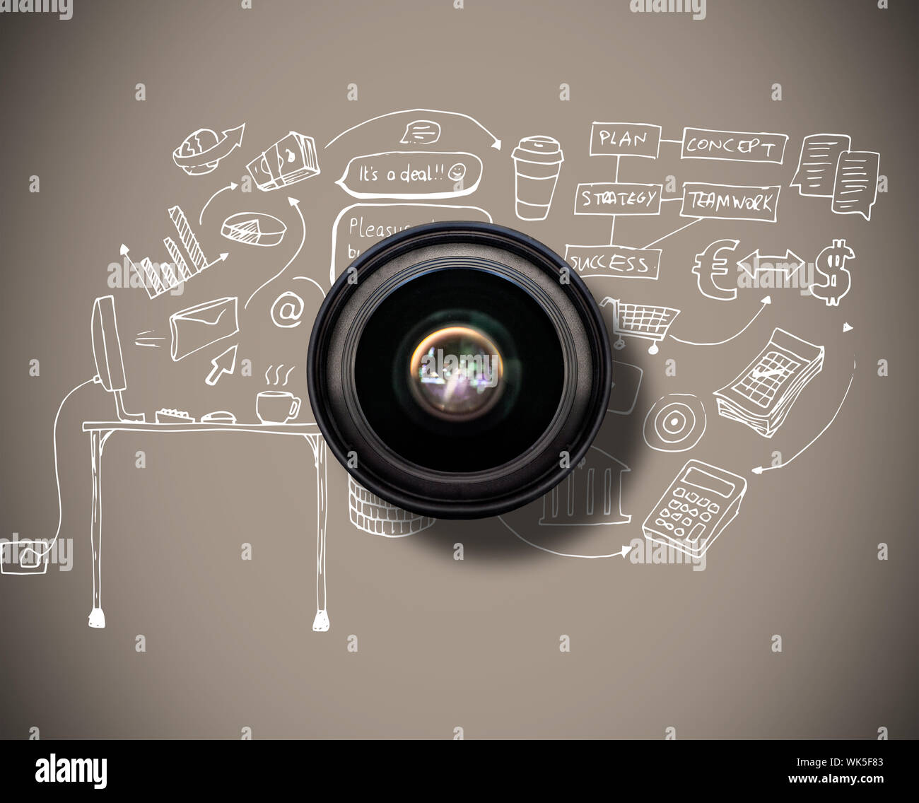 Camera lens against grey background with vignette Stock Photo - Alamy