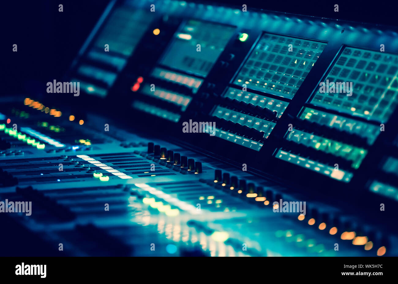 Professional sound mixing console for audio technician in night club ...