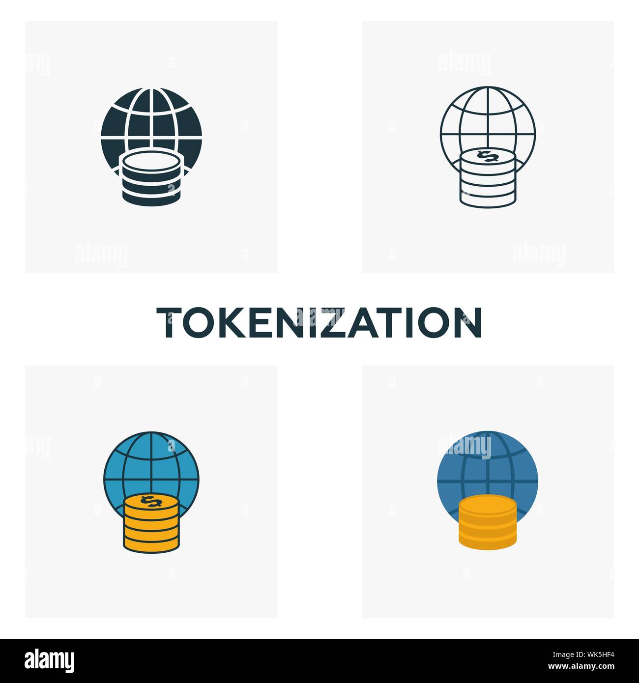 Tokenization icon set. Four elements in diferent styles from fintech ...