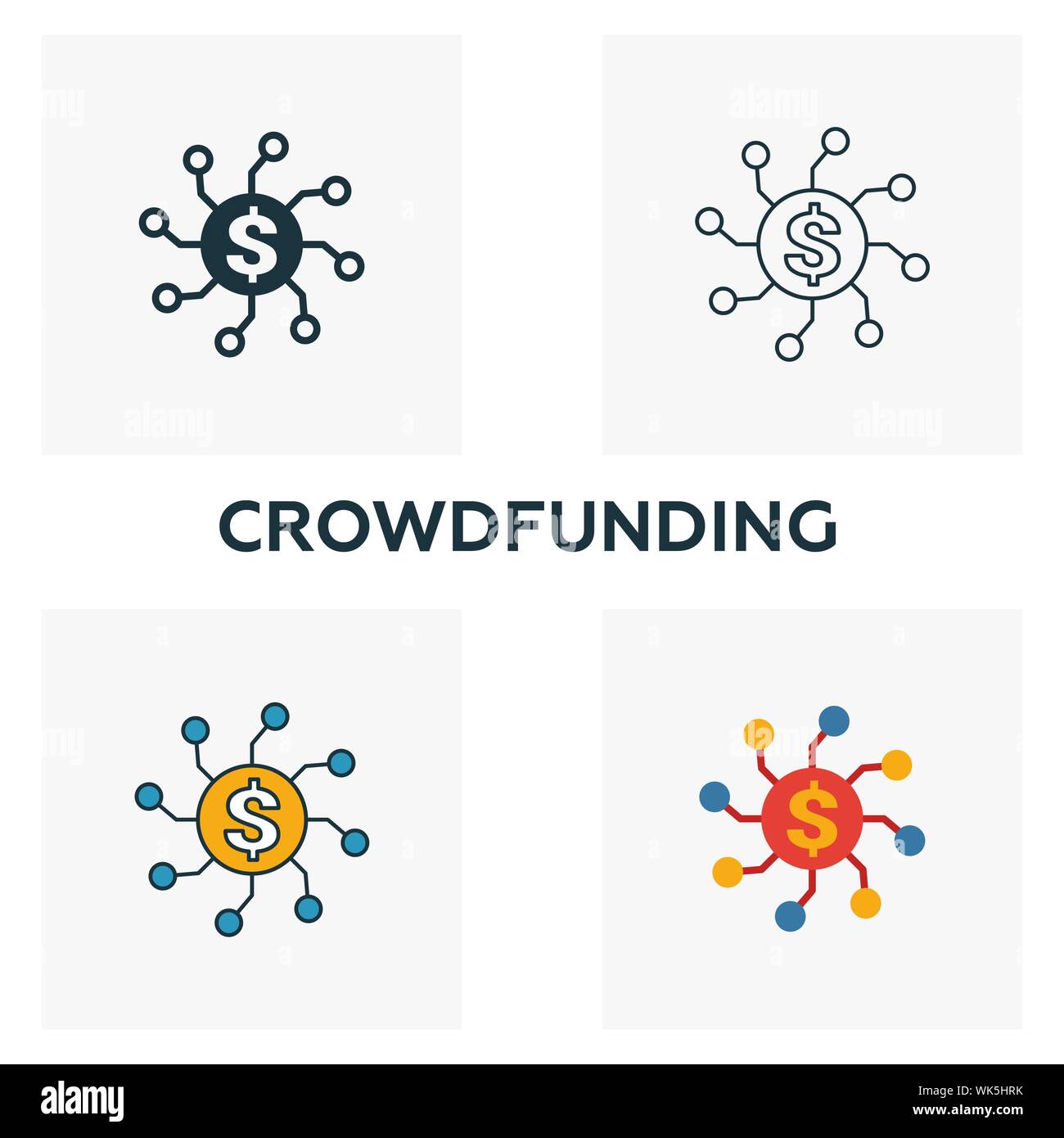 Crowdfunding icon set. Four elements in diferent styles from fintech ...