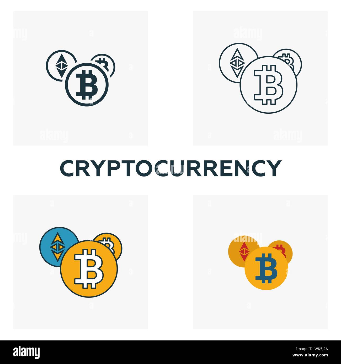 Cryptocurrency icon set. Four elements in diferent styles from fintech ...