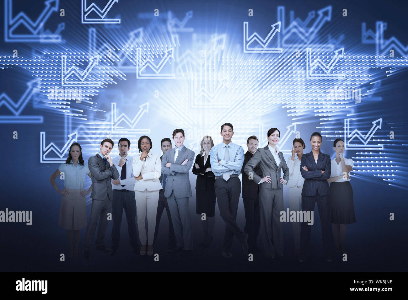 Digital composite of business team against graph background Stock Photo ...