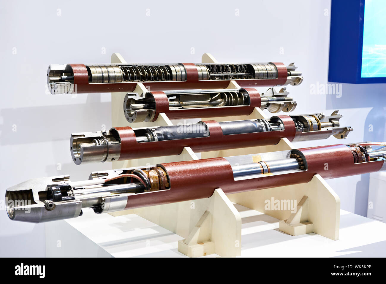 Borehole submersible pumps on stand exhibition Stock Photo - Alamy