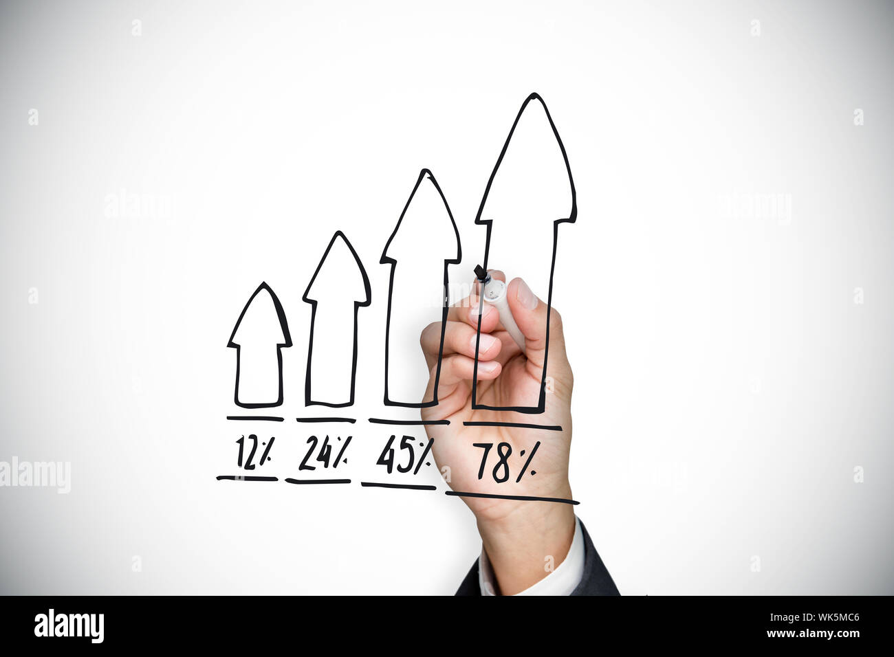 Composite image of businessman drawing graph against white background ...