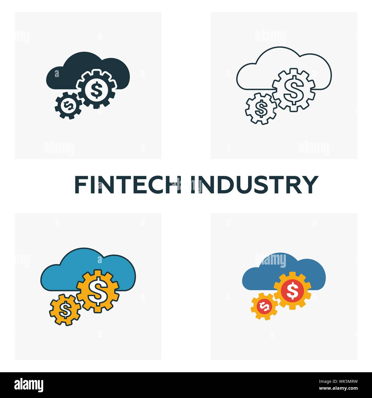 Fintech Industry icon set. Four elements in diferent styles from ...