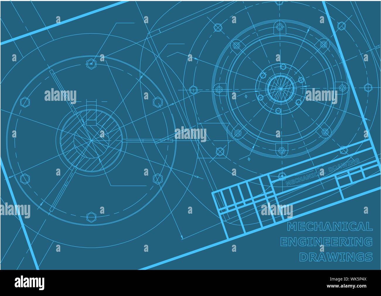 Blue Mechanical engineering drawings. Background for inscription ...