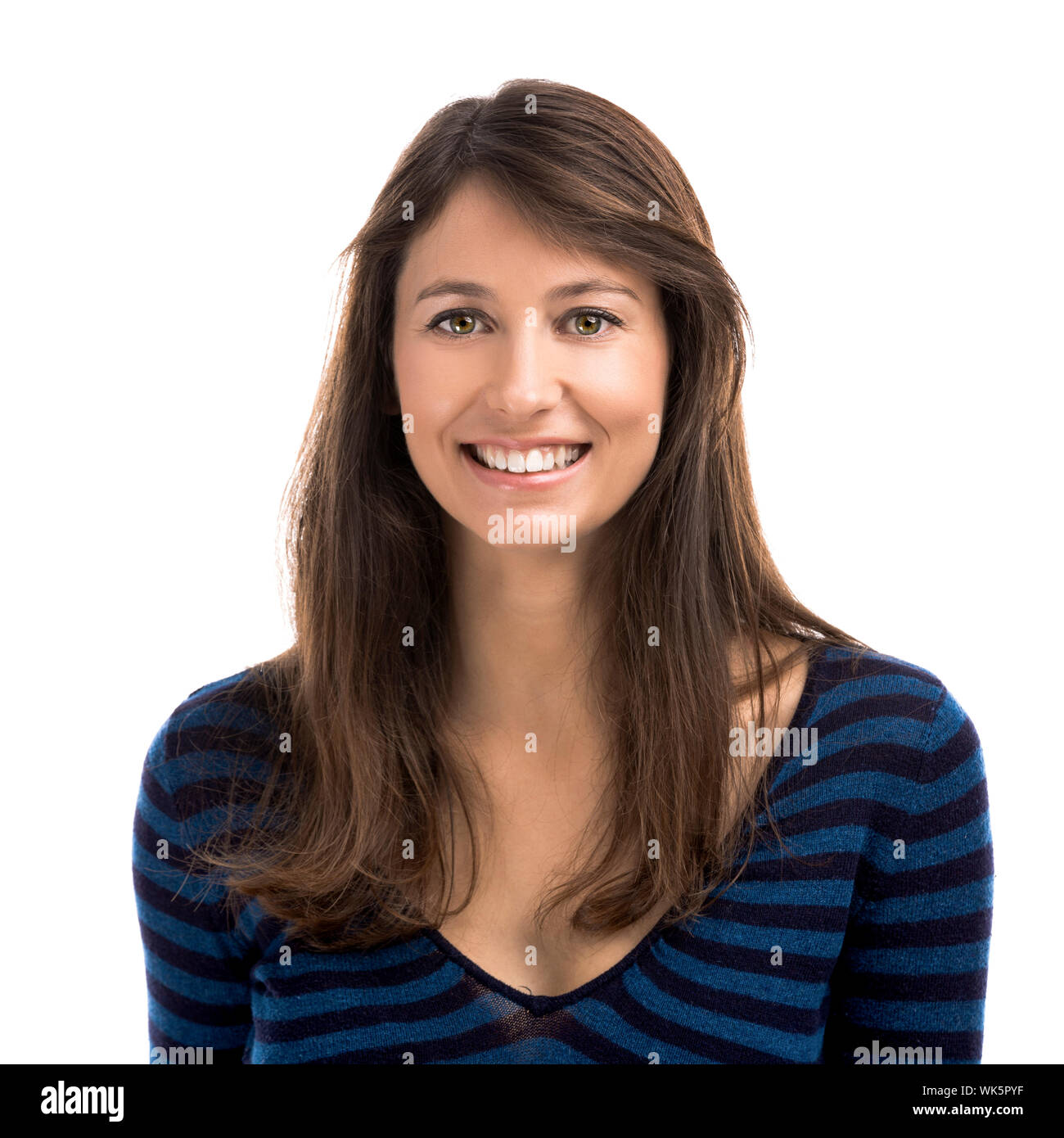 Beautiful and happy woman smiling over a white background Stock Photo ...