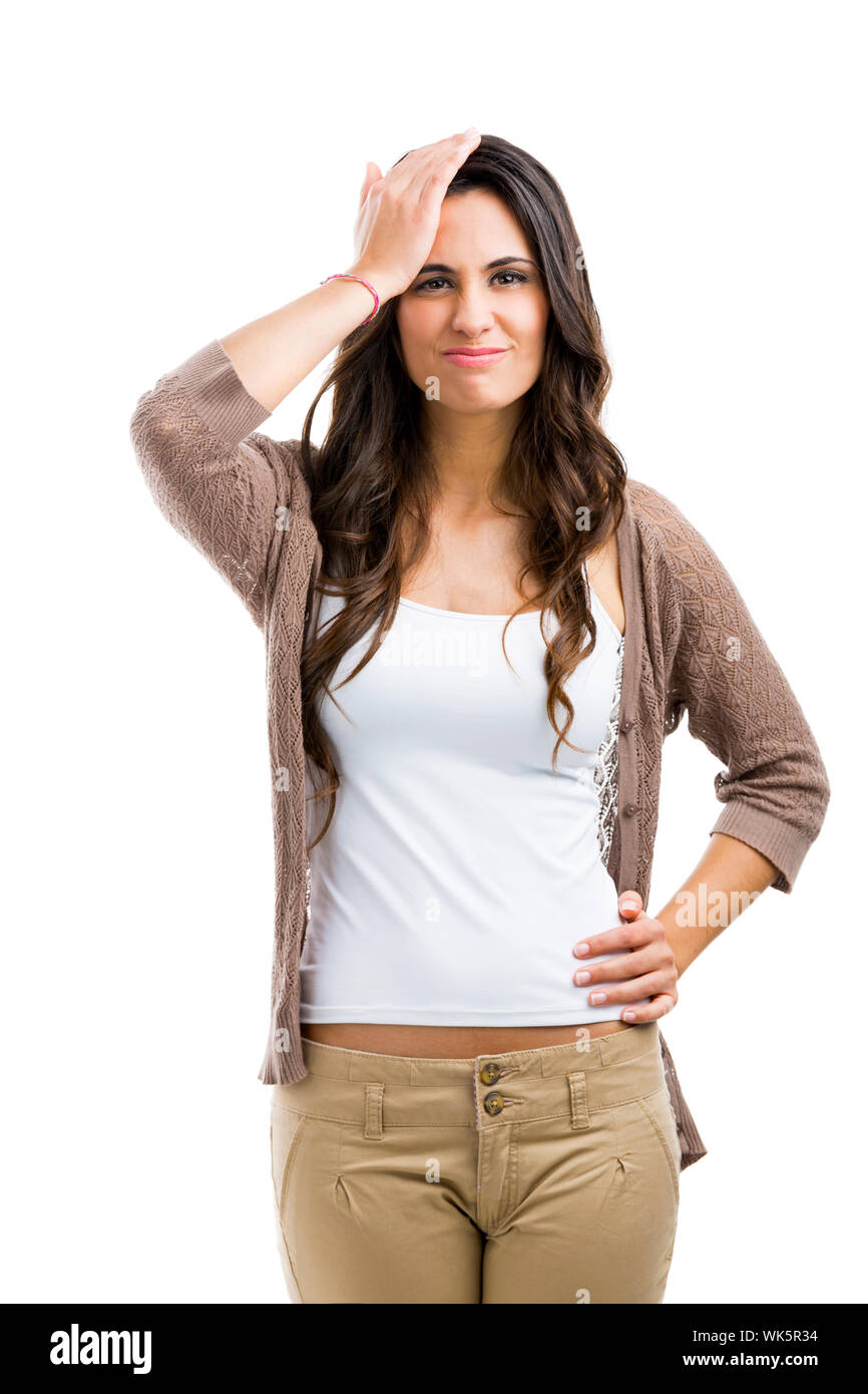 Beautiful woman with a frustated expression, isolated on white Stock ...