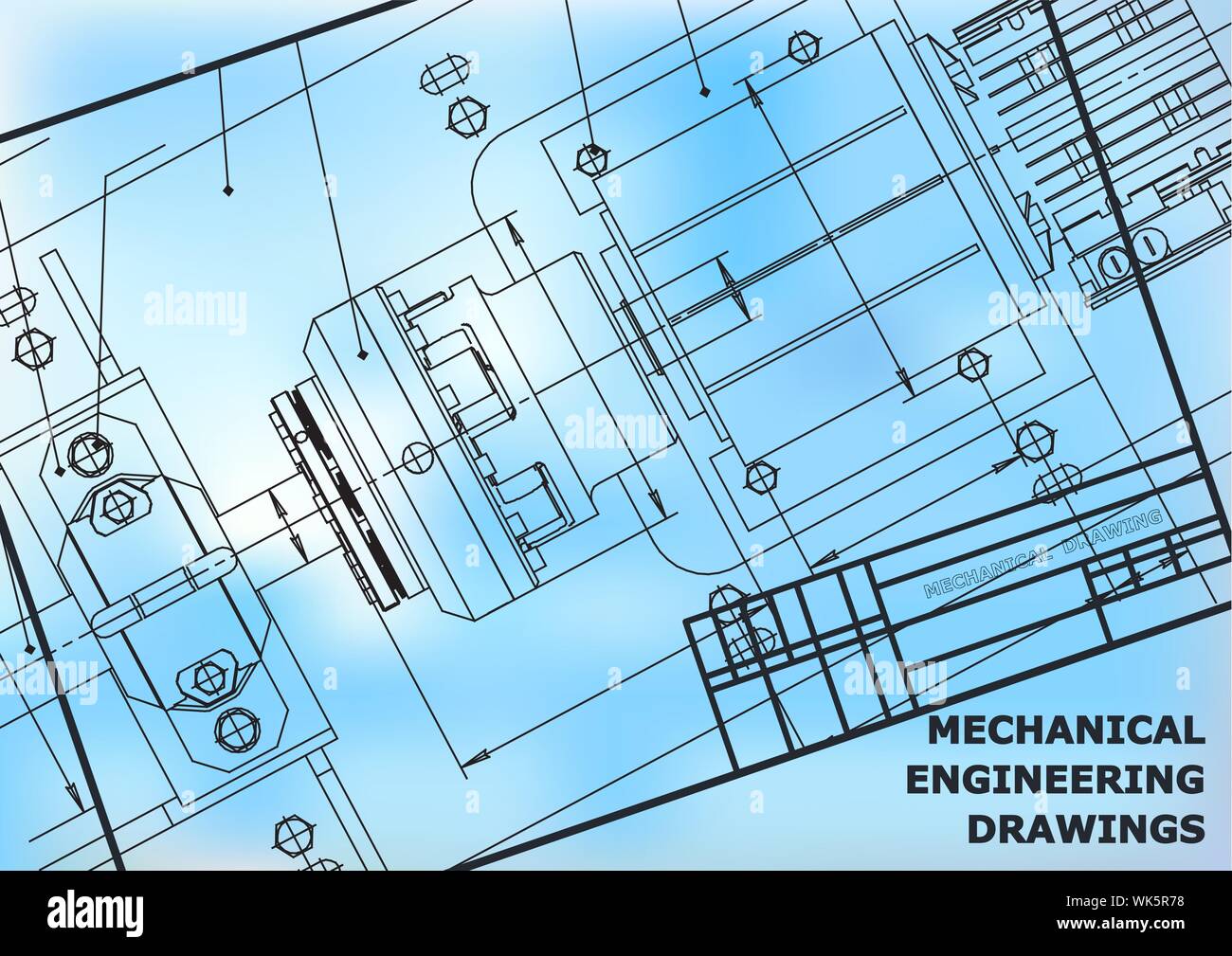 Mechanical engineering drawings on a blue background. Vector ...