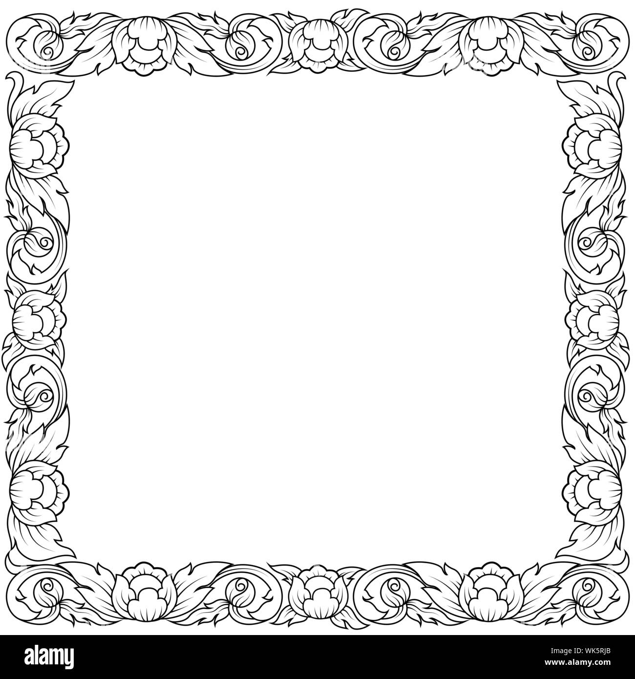 Vintage Square Borders Thailand Flower Square Traditional Or Vintage