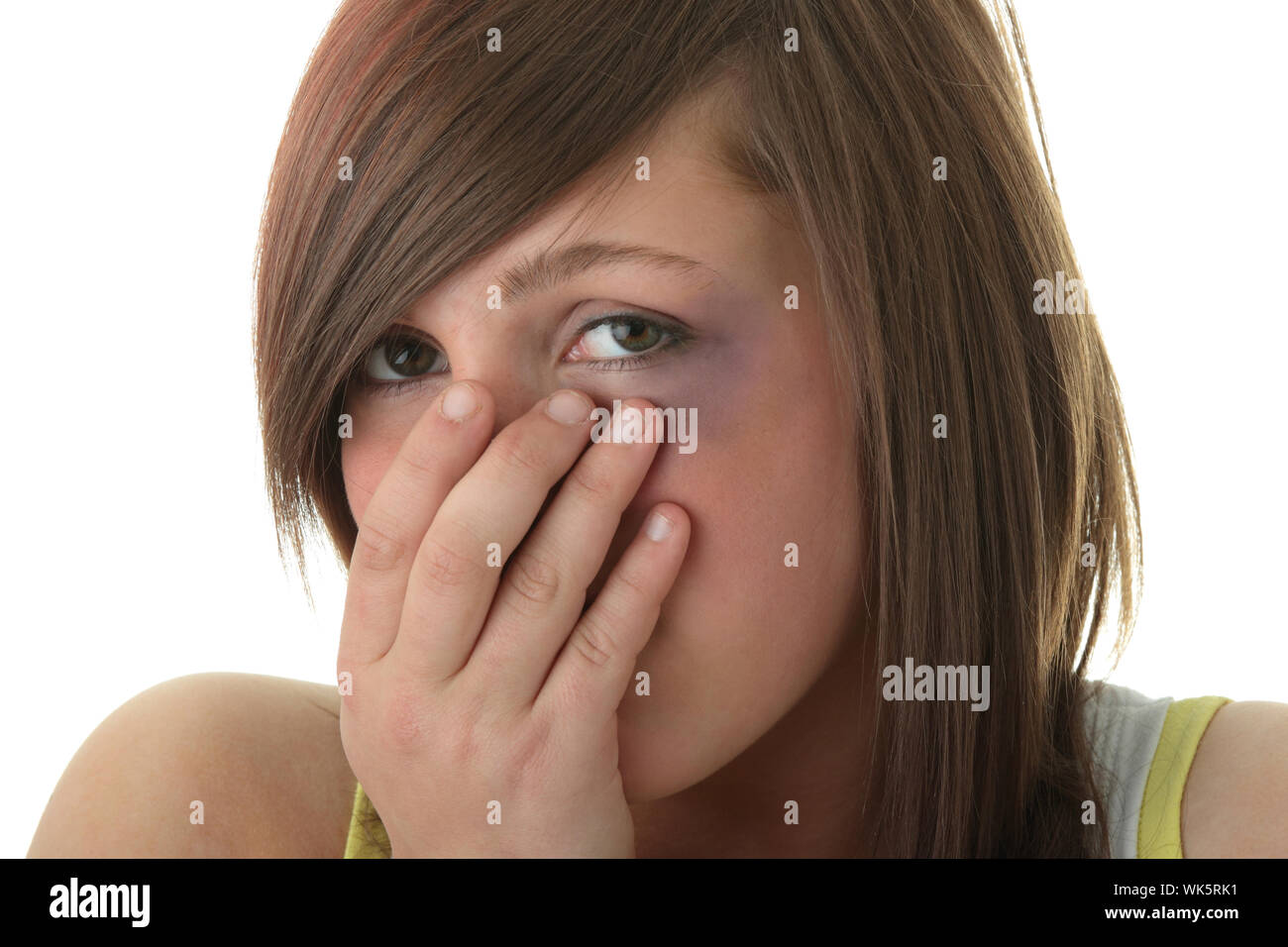 Abused victim isolated on white background Stock Photo - Alamy