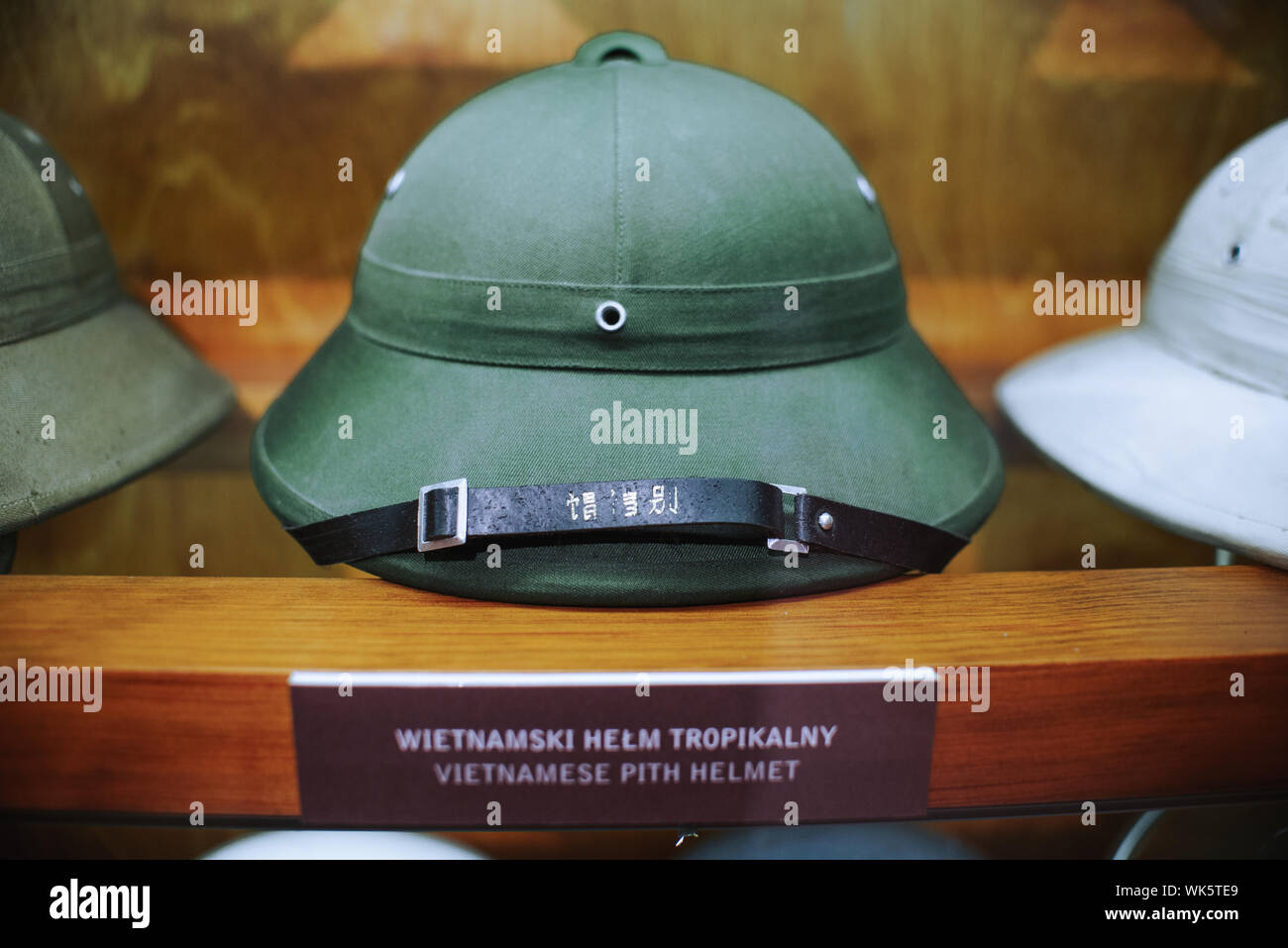 25-June-2017 close up on Vietnamese Pith Helmet on weapon museum in ...