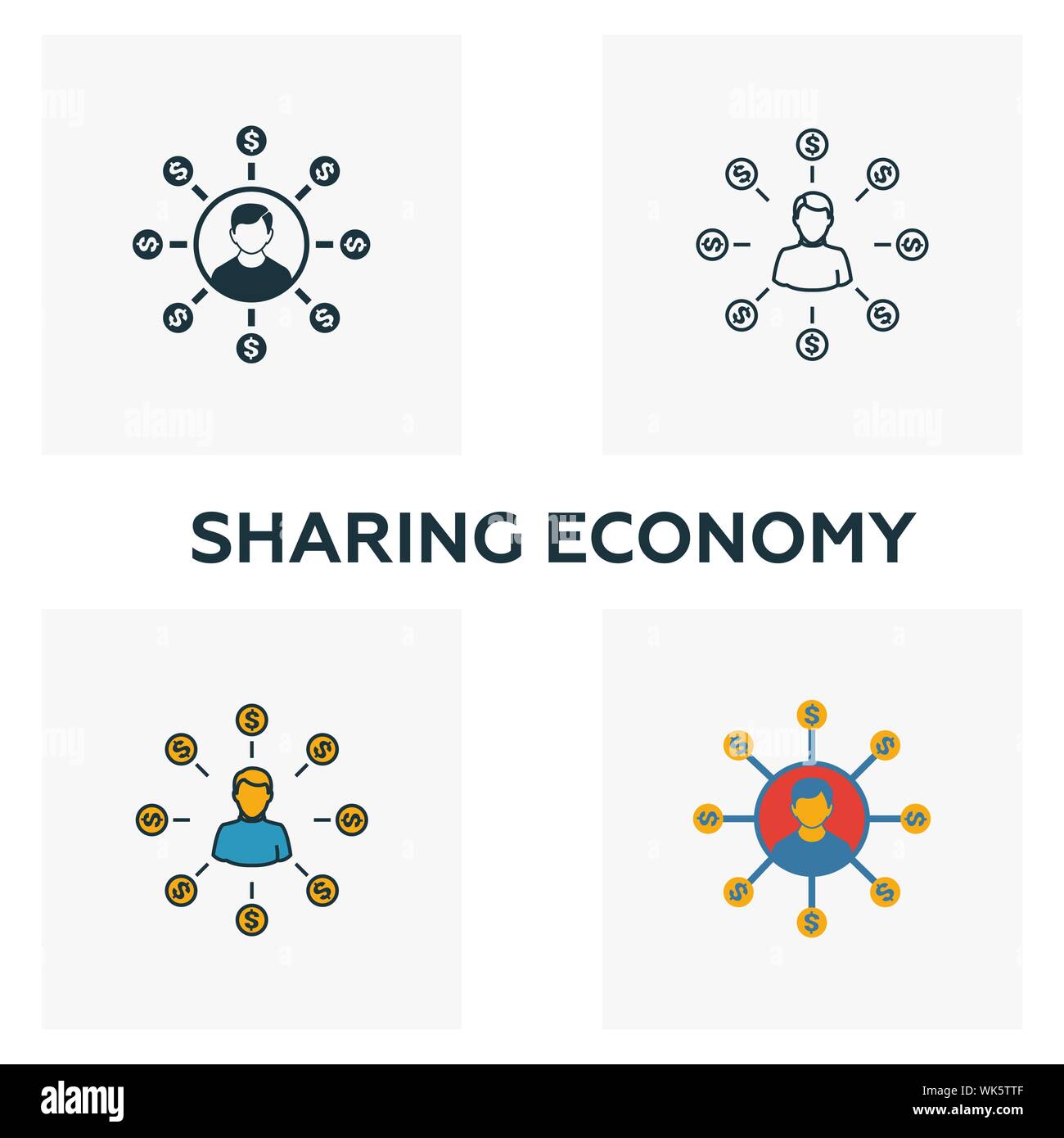 Sharing Economy icon set. Four elements in diferent styles from fintech ...