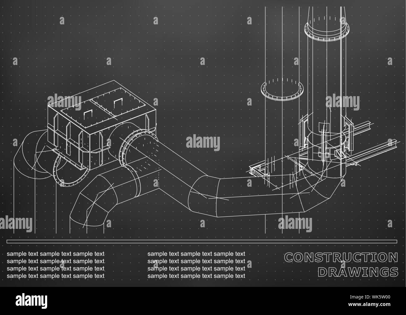 Construction drawings. 3D metal construction. Pipes, piping. Cover ...