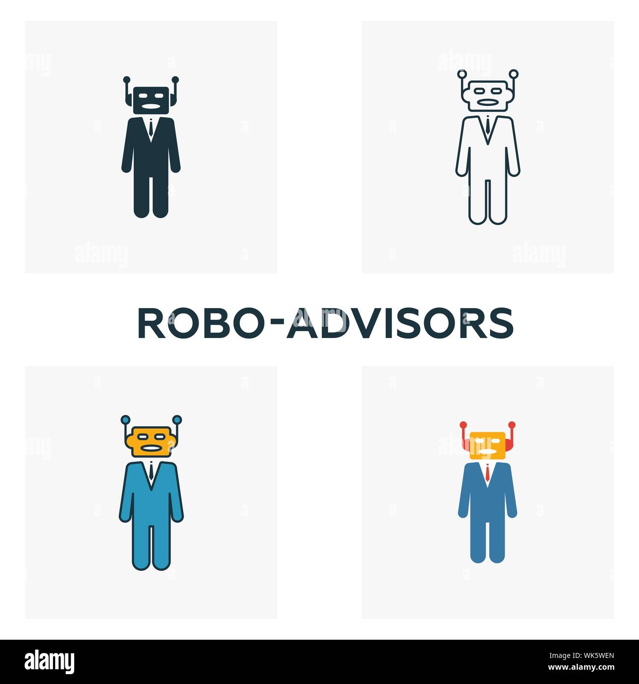 Robo-Advisors icon set. Four elements in diferent styles from fintech ...