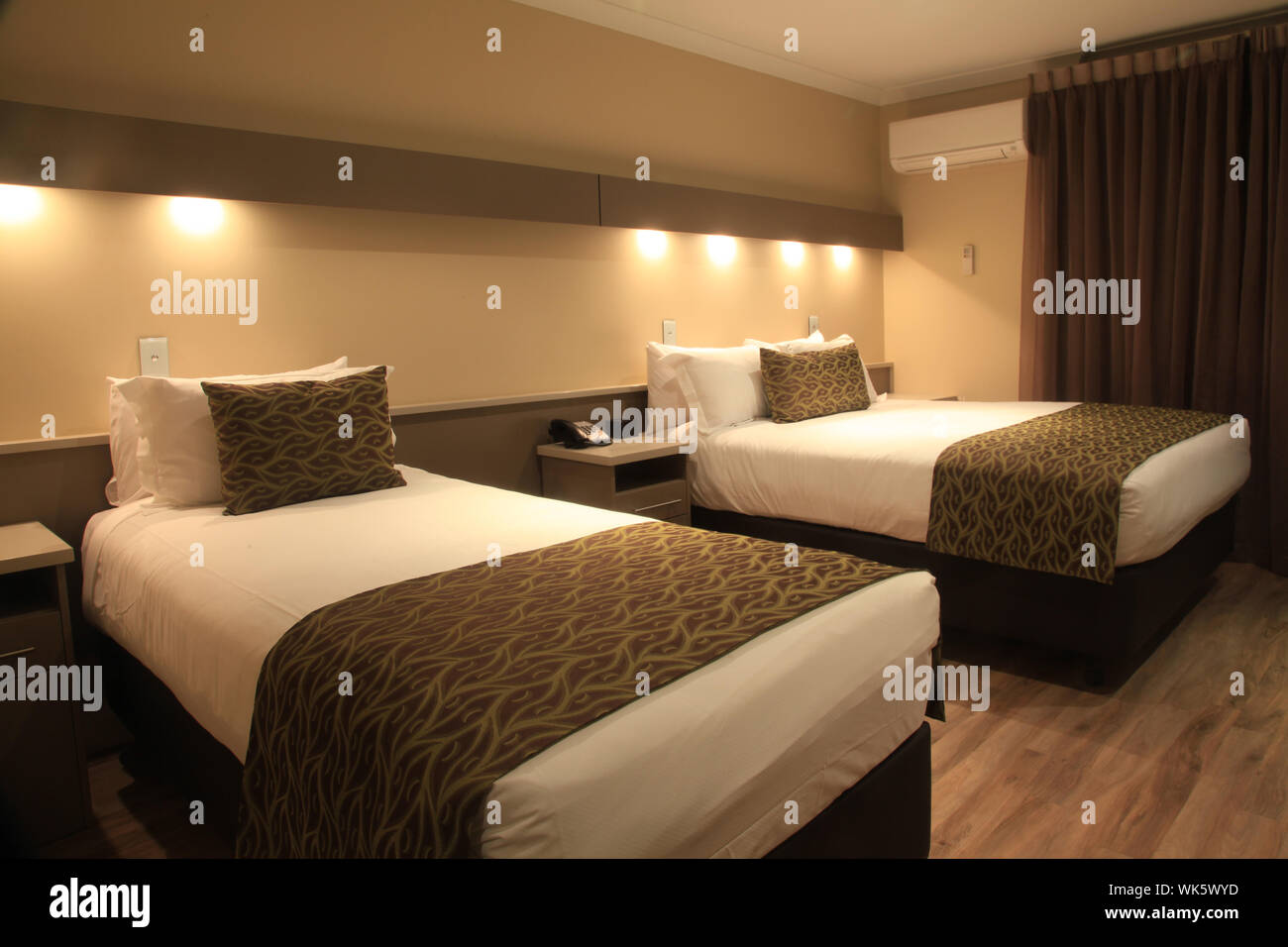 Hotel Room with Bed Interior Design at Night Stock Photo - Alamy