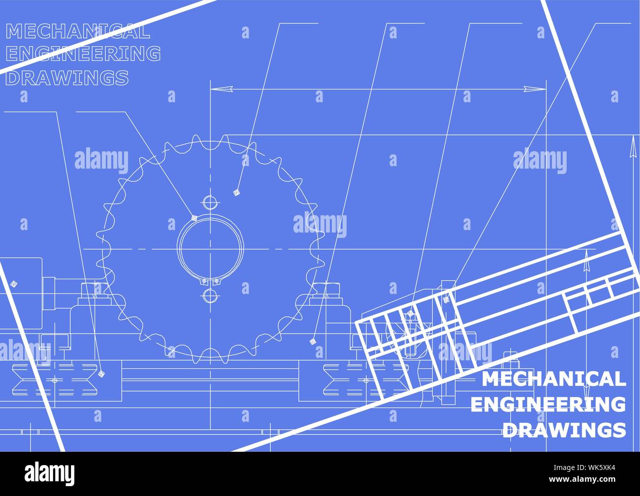 Mechanical engineering drawings. Vector. Drawing on a blue background ...