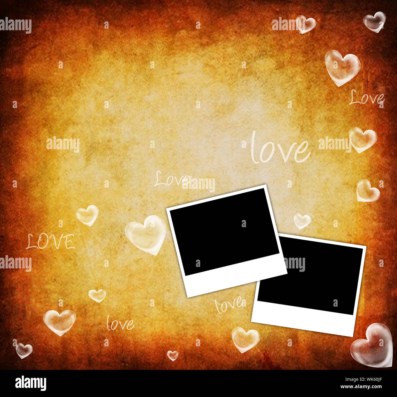 Grunge Valentine card, holiday background with photo frames, hearts ...