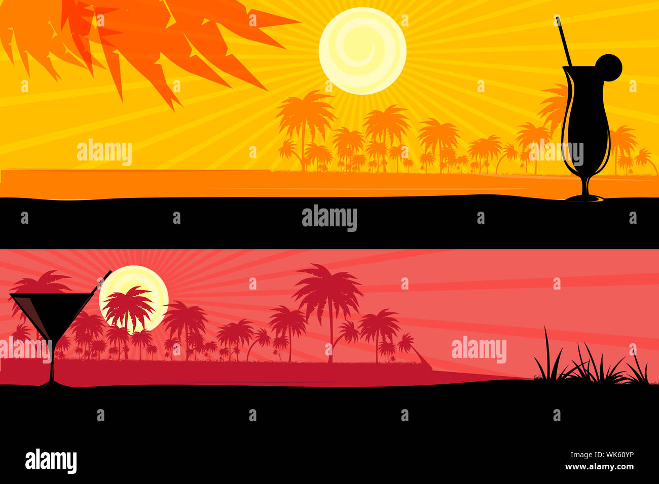 illustration of morning & evening scenes Stock Photo - Alamy