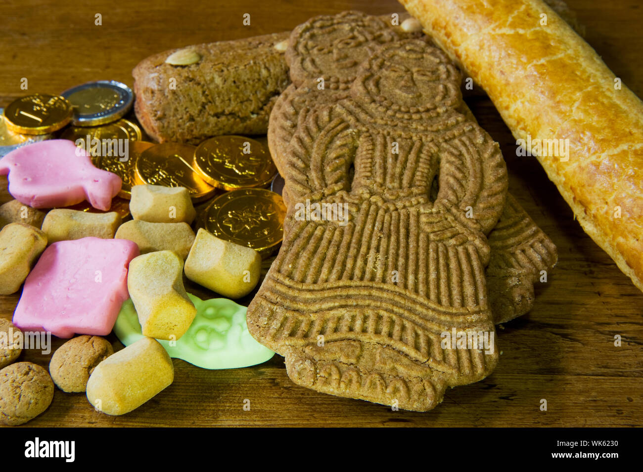 Traditional Sinterklaas candy with pepernoten and speculaas Stock Photo ...