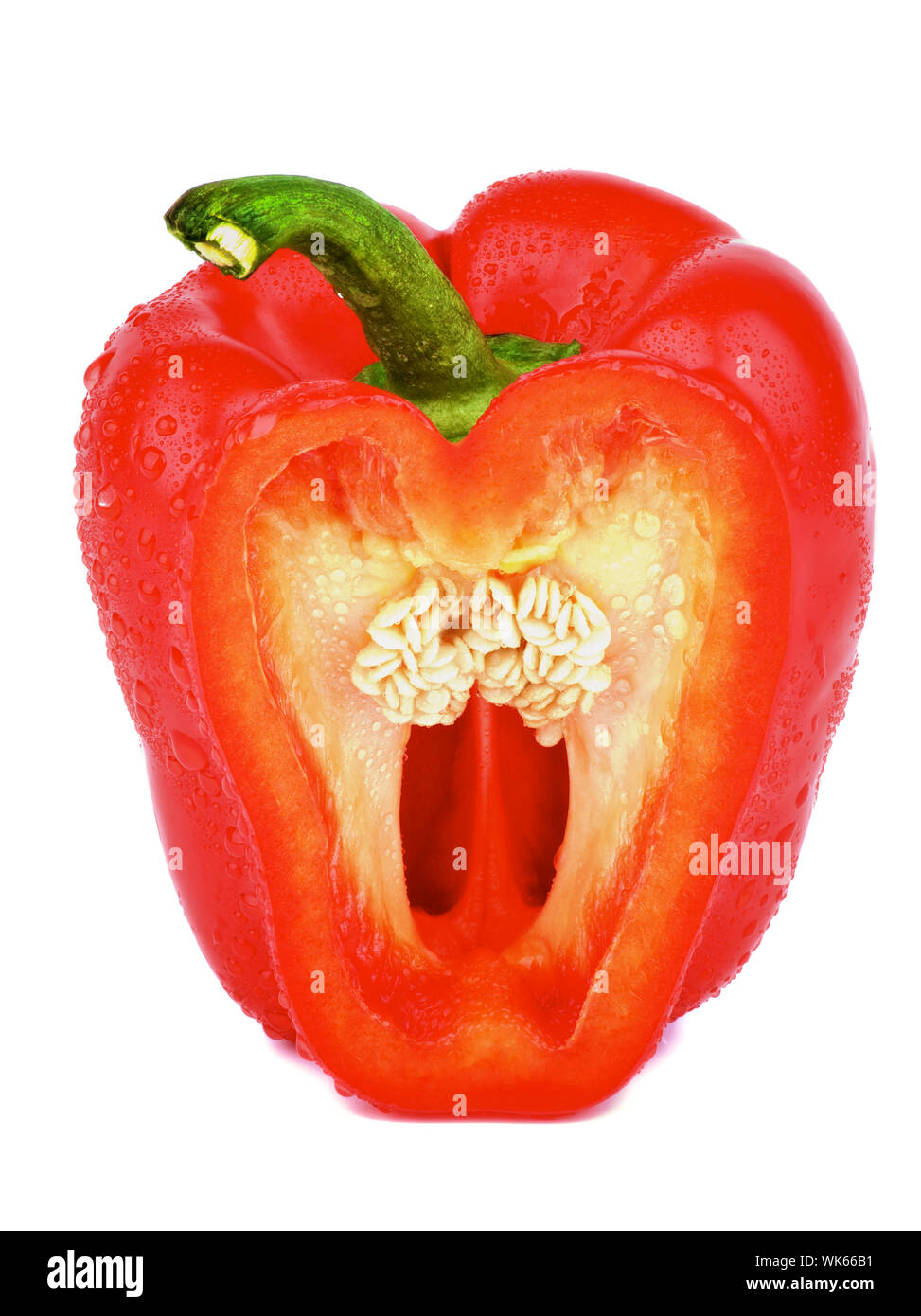 Half of Raw Red Bell Pepper with Seeds isolated on white background ...