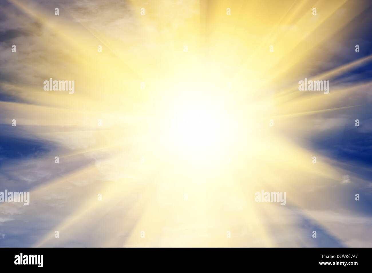 Explosion of light towards heaven, sun. Concepts of religion, God ...