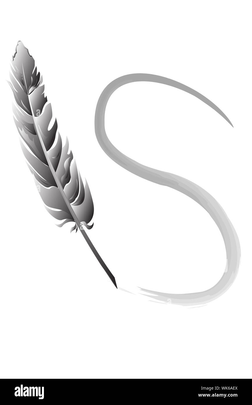 illustration of feather writing on white background Stock Photo - Alamy