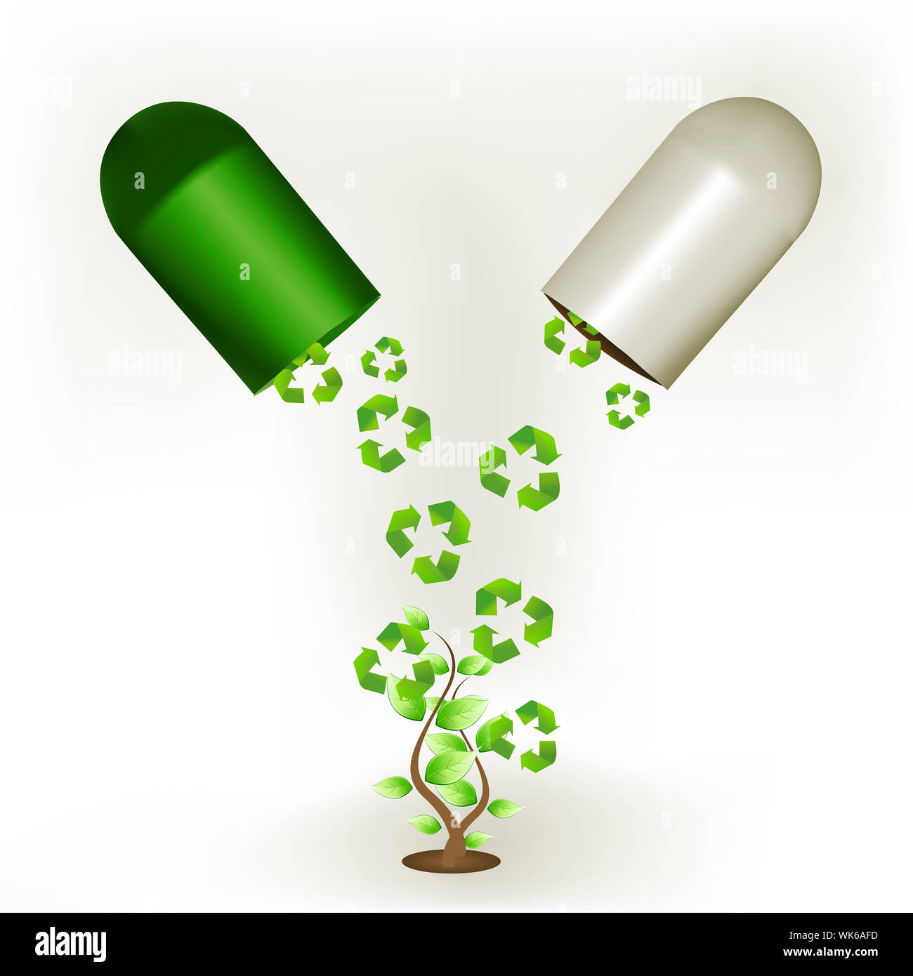 illustration of recycle capsule with tree on white background Stock ...