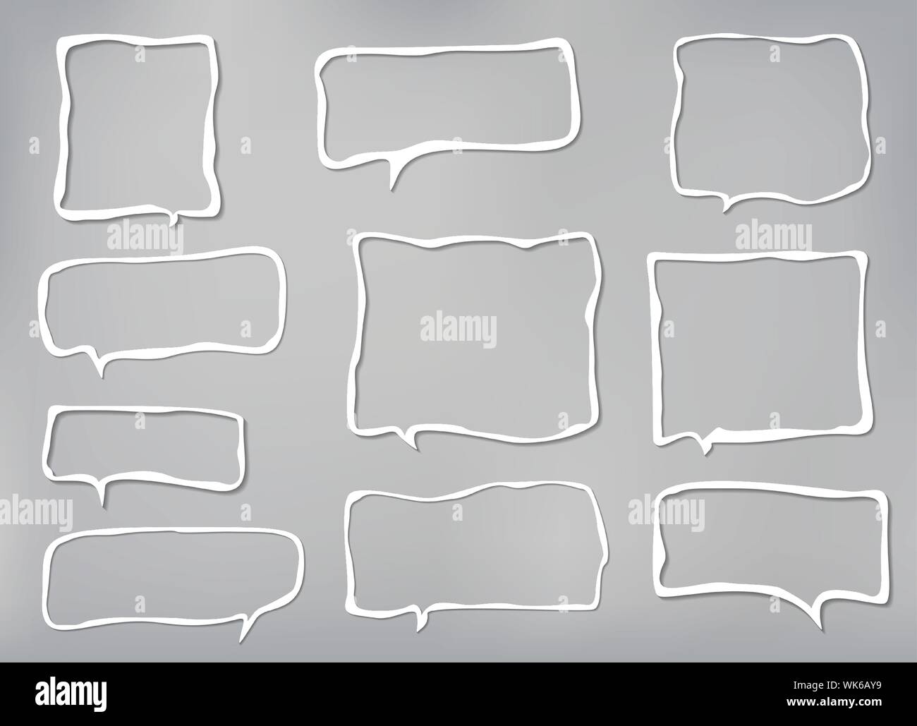 White vector speech bubbles with soft shadow are on grey background ...