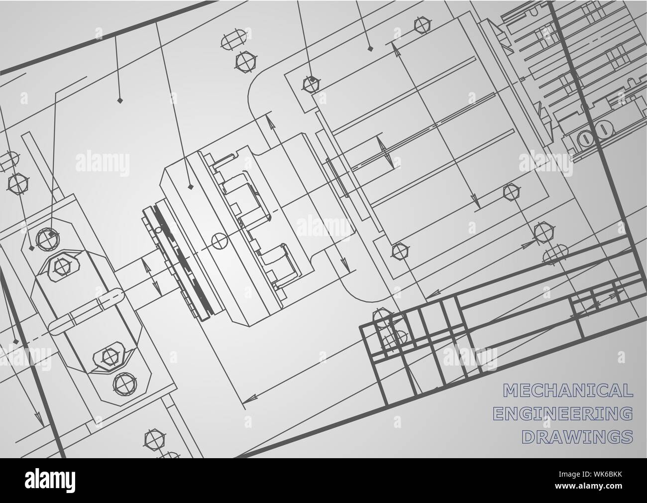 Mechanical engineering drawings on a gray background. Vector ...