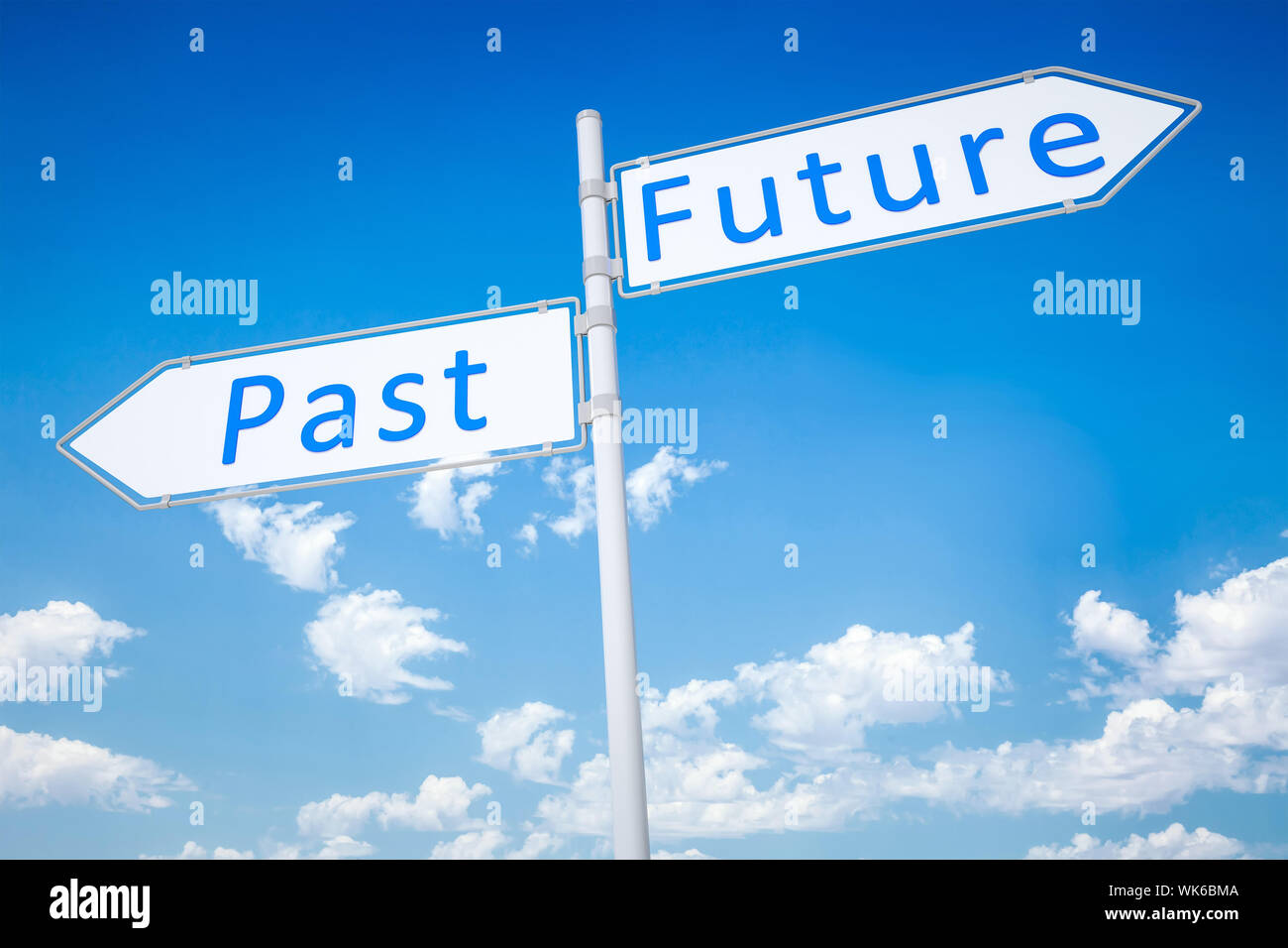 An image of a typical road sign arrow past future Stock Photo - Alamy