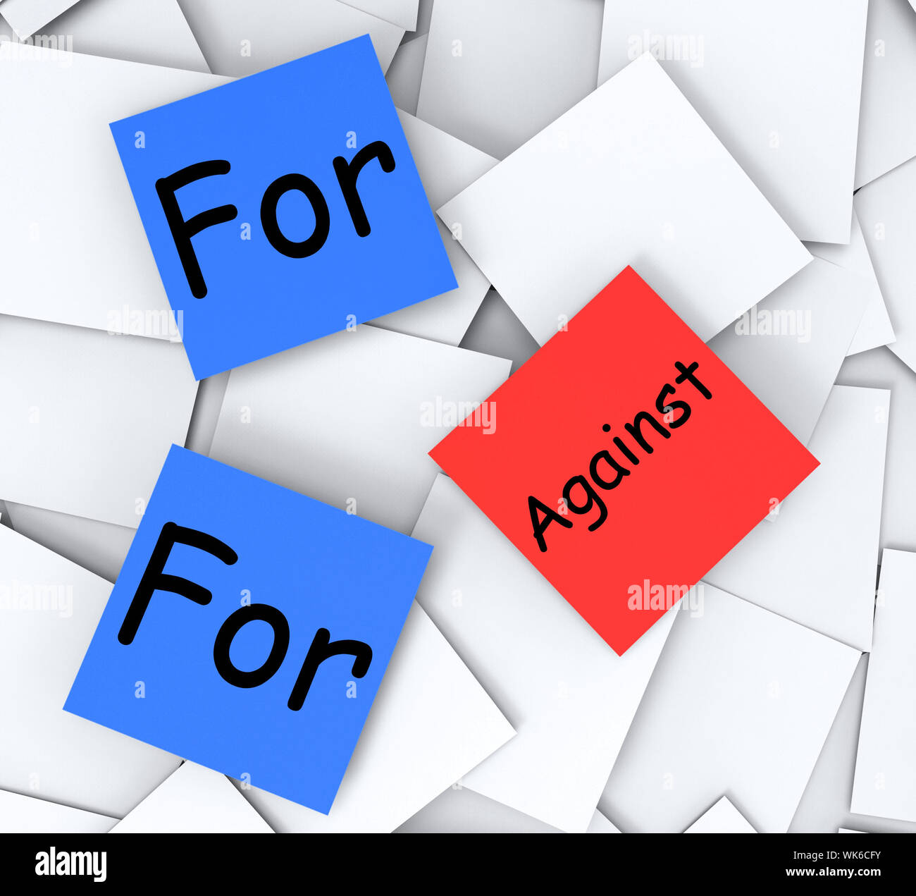 For Against Post-It Notes Meaning Pros And Cons Stock Photo - Alamy