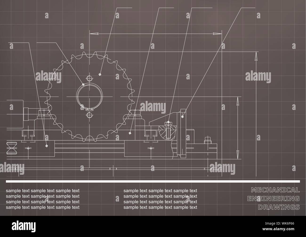 Mechanical drawings on a black and white background. Engineering ...