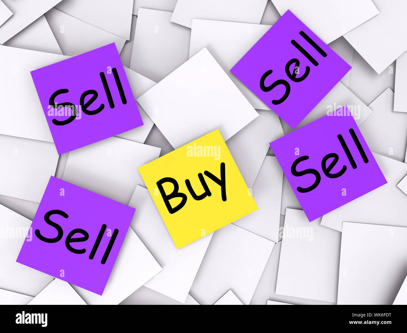 Buy Sell Post-It Notes Showing Trade And Commerce Stock Photo - Alamy