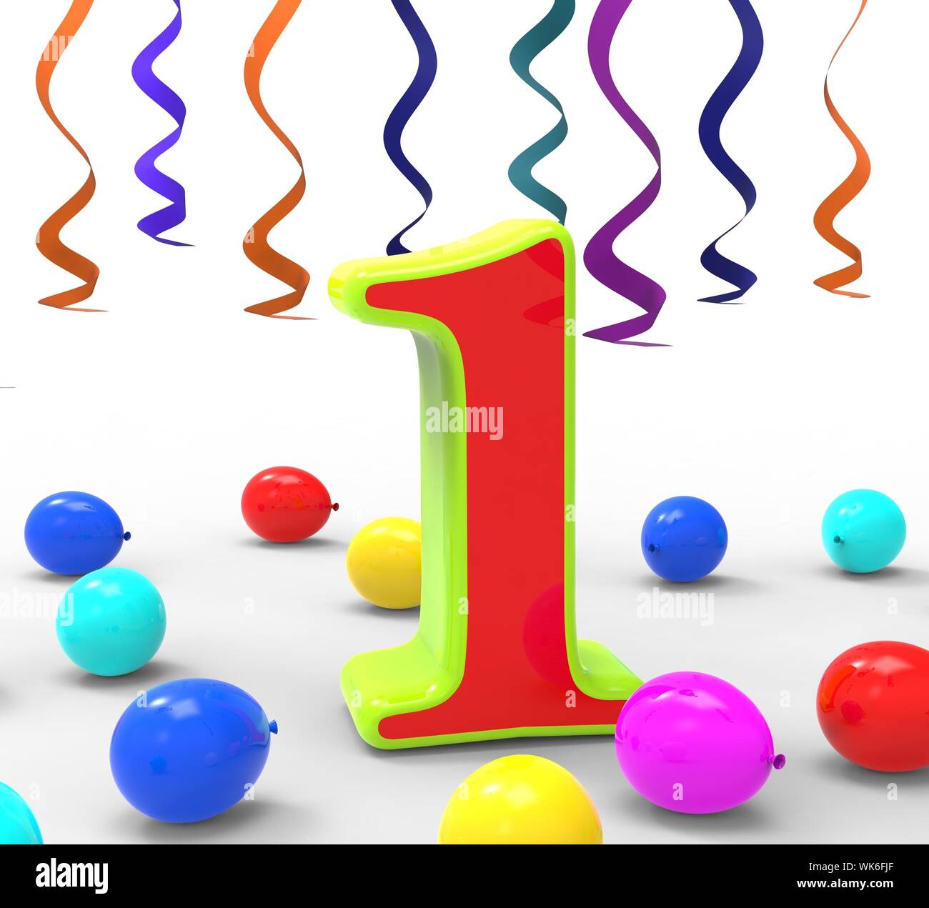 Number One Party Showing Garlands Confetti And Balloons Stock Photo - Alamy