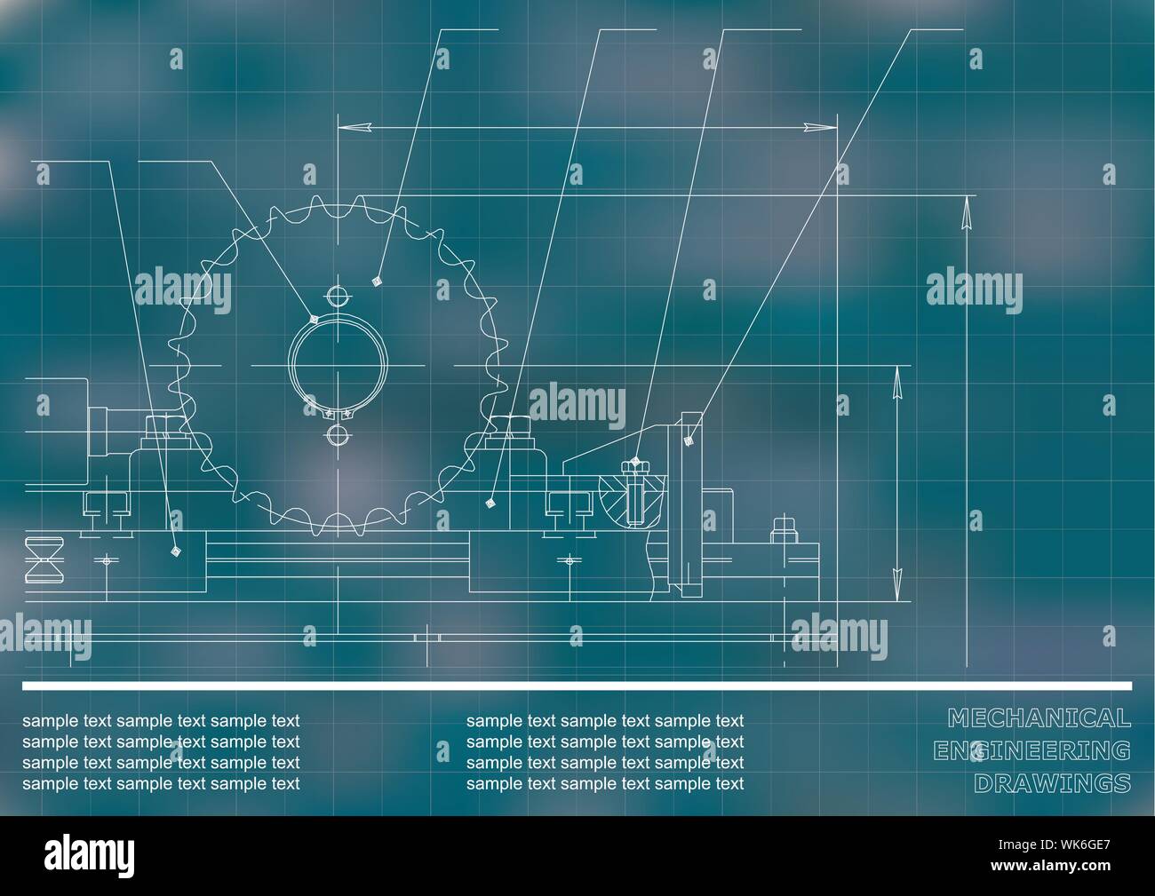 Mechanical drawings on a blue and white background. Engineering ...