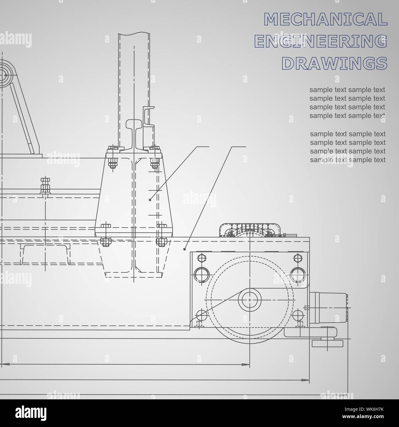 Black Mechanical engineering drawings on a gray background. Vector. For ...