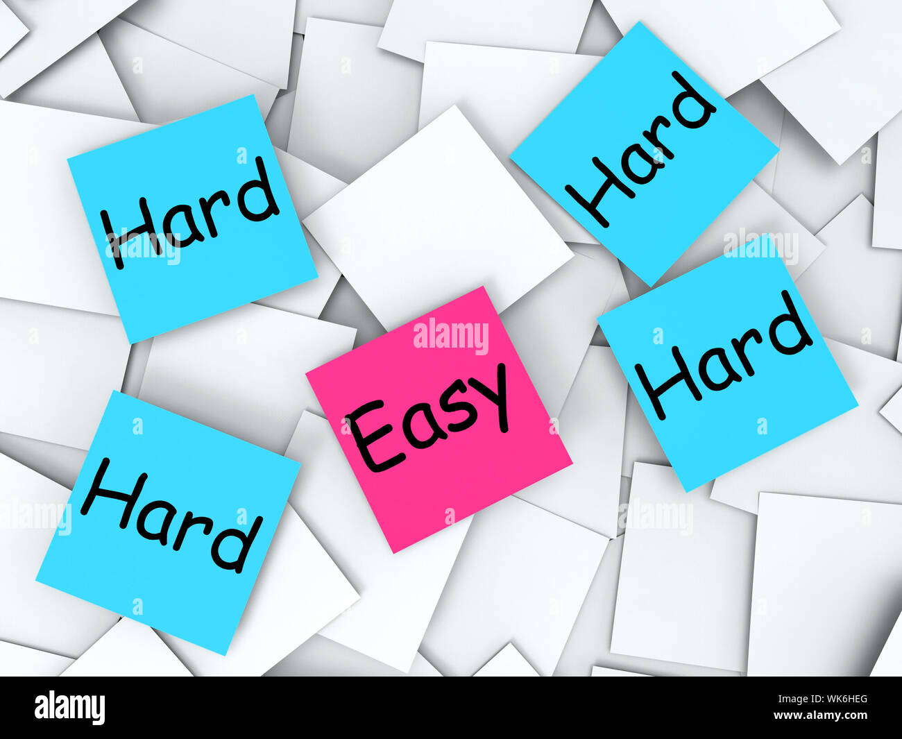 Easy Hard Post-It Notes Meaning Effortless Or Challenging Stock Photo ...