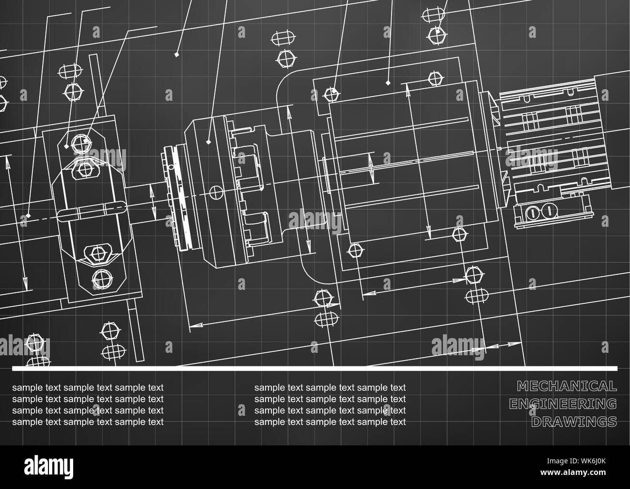 Mechanical engineering drawings on a black background. Vector. Cover ...