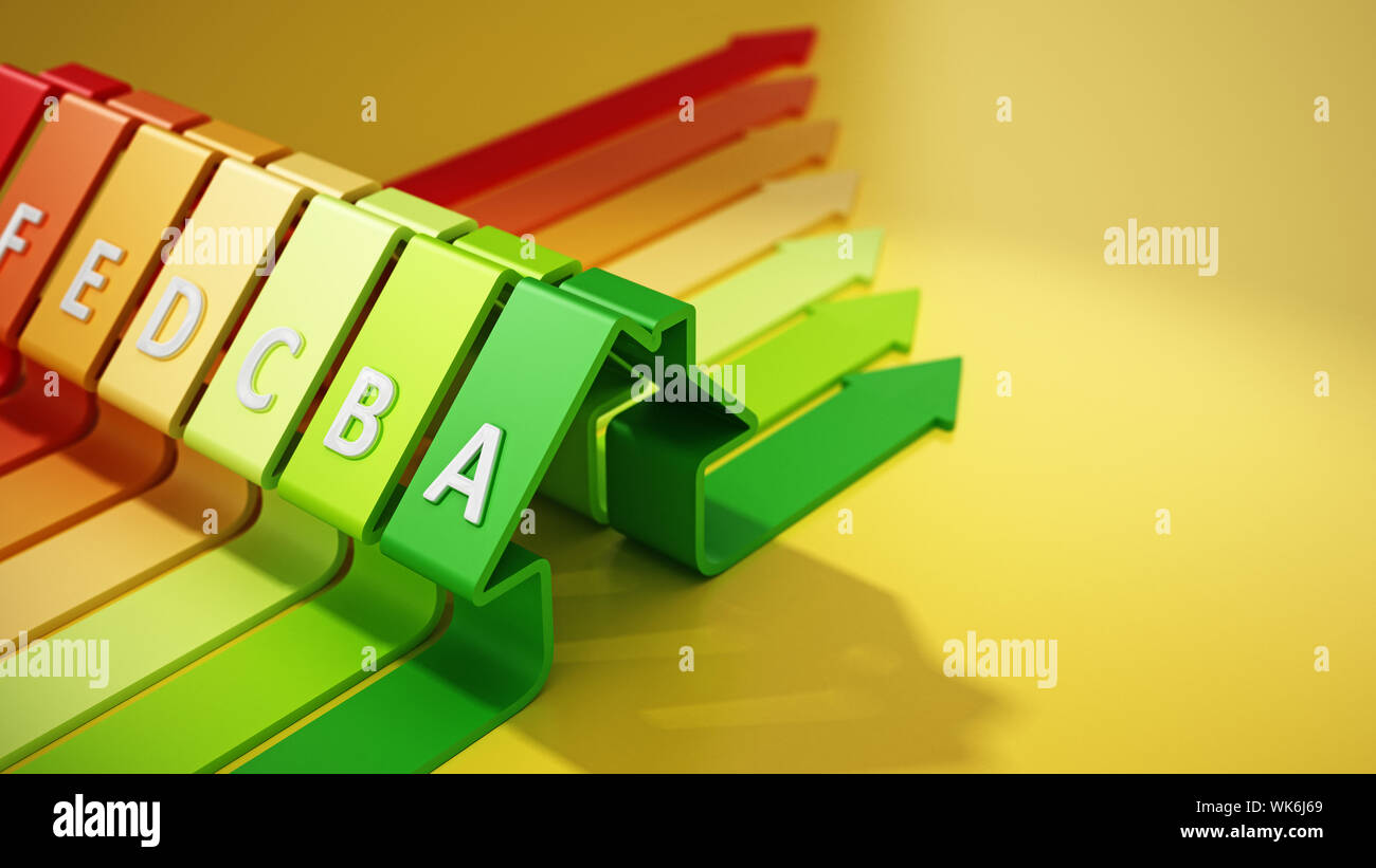 Energy levels with house shaped bars. 3D illustration Stock Photo - Alamy