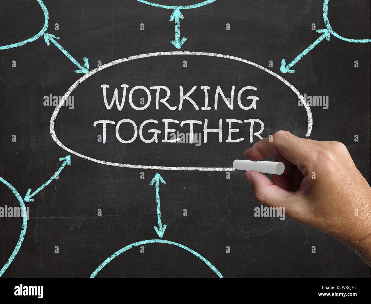Working Together Blackboard Meaning Teams And Cooperating Stock Photo ...