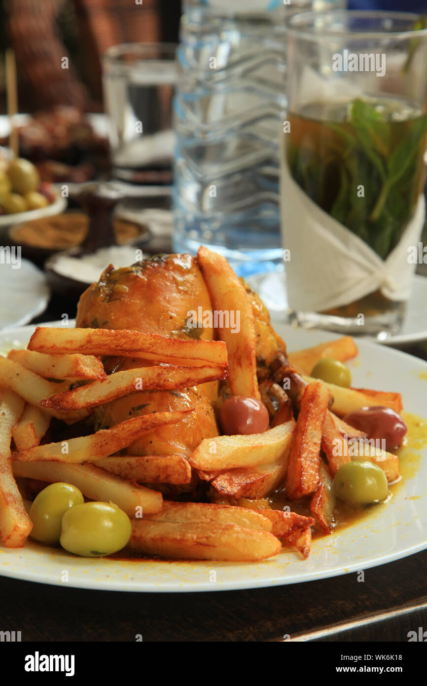 Moroccan Roast Chicken in a Morocco Restaurant Stock Photo - Alamy