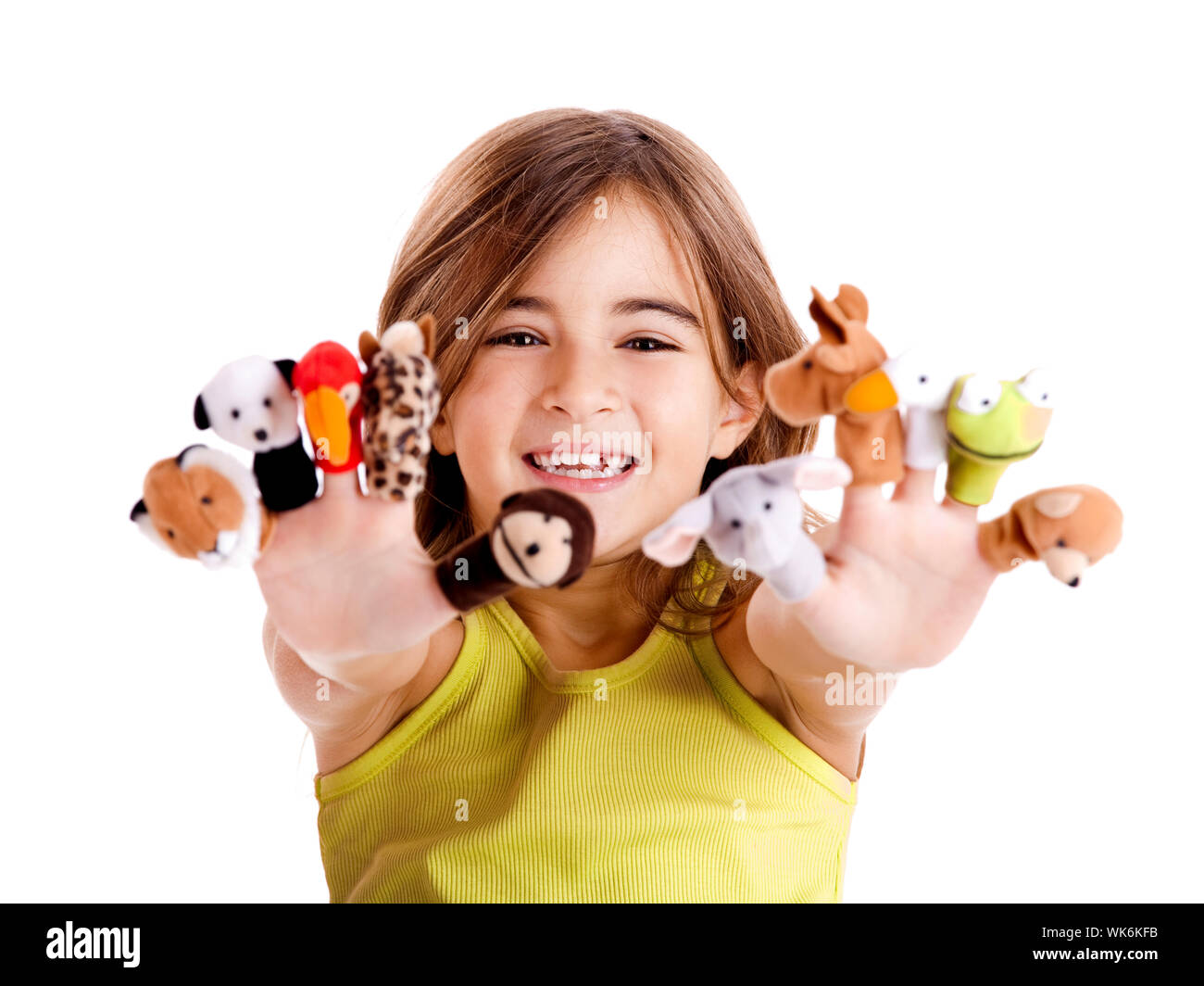 Cute and happy girl playing with finger puppets Stock Photo - Alamy
