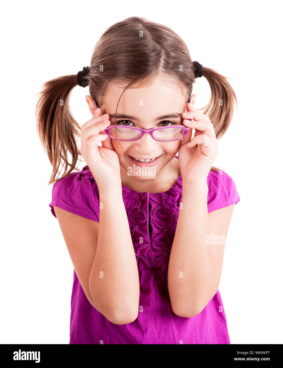Beautiful girl wearing glasses isolated on white Stock Photo - Alamy