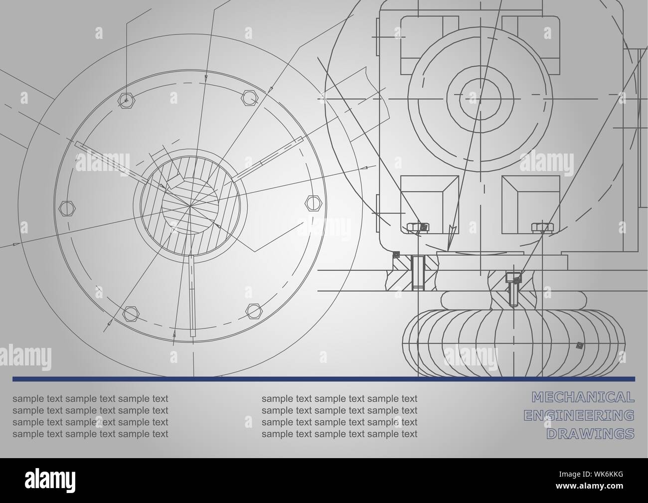 Mechanical engineering drawings on a gray background. Vector. Gray ...