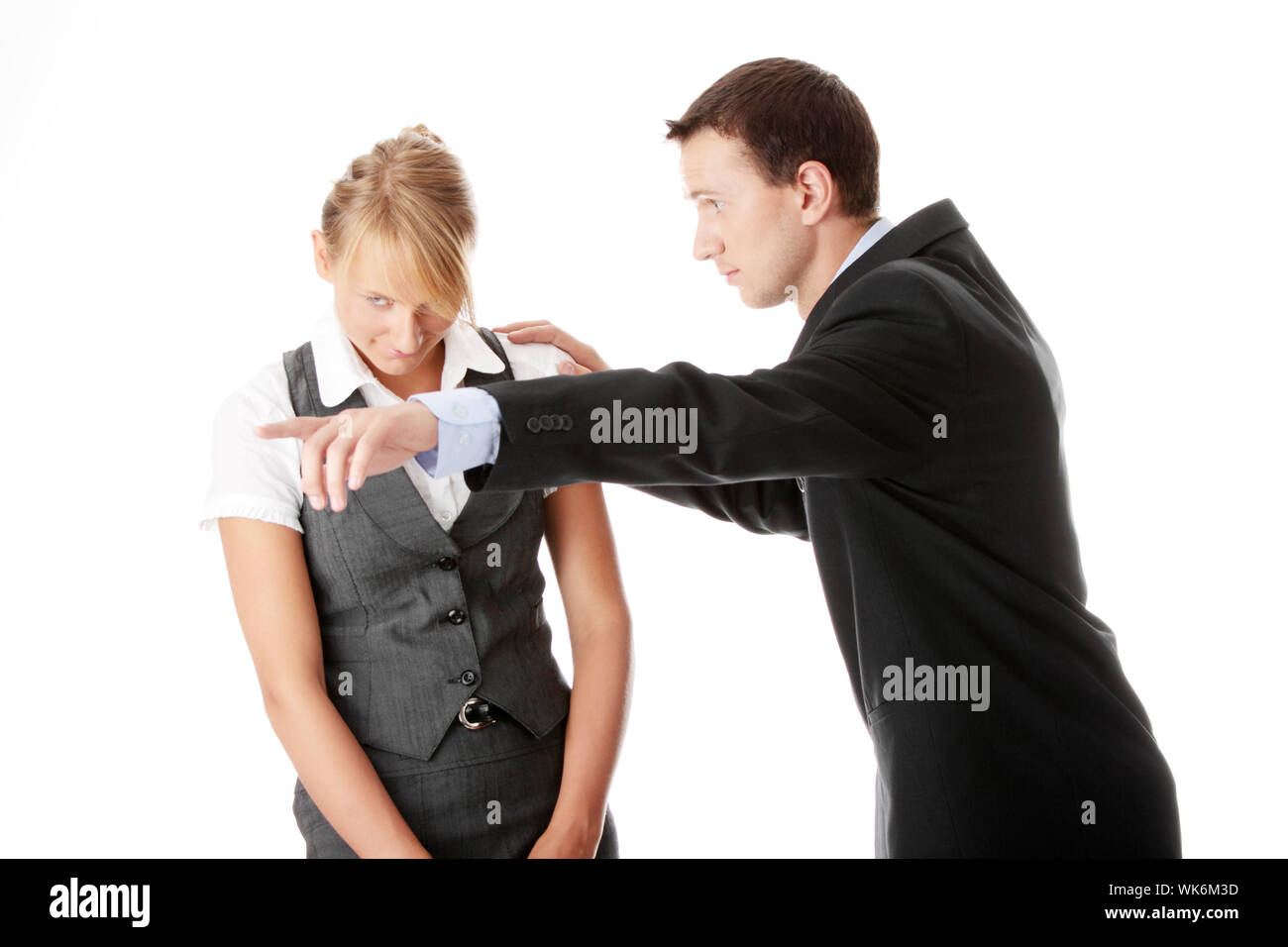 Work Colleagues arguing on white background Stock Photo - Alamy