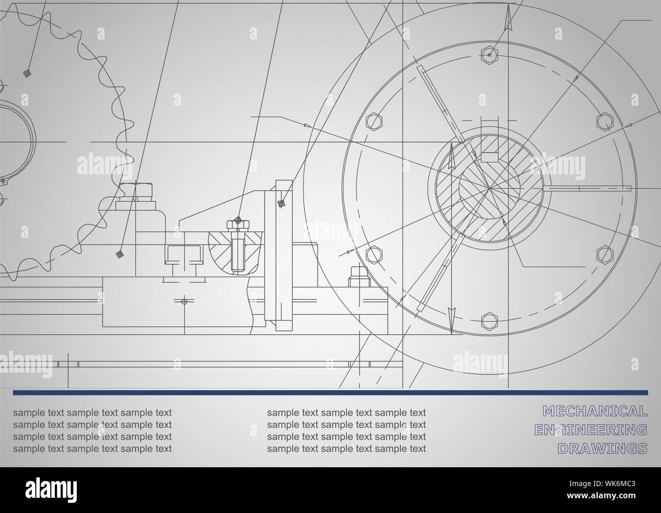 Vector drawing. Mechanical drawings on a dark gray background ...